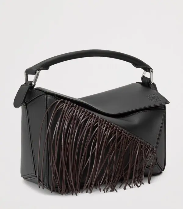 Loewe Small Leather Puzzle Fringed Top-handle Bag - Black