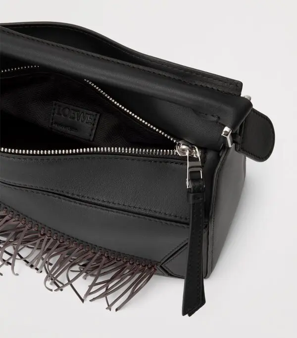 Loewe Small Leather Puzzle Fringed Top-handle Bag - Black