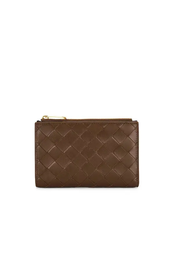 Bottega Veneta Medium Bi-fold Wallet In Brown - Nocciola  Dark Barolo  & Gold