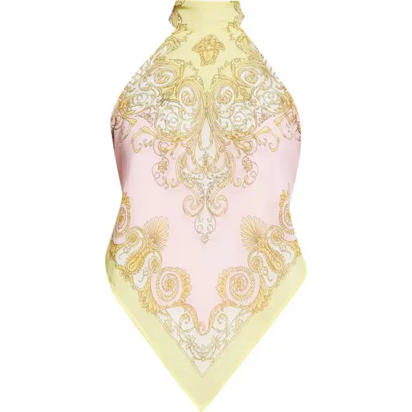 Versace Barocco Print Georgette Cover-up Halter Top - Pale Yellow Rose Quartz