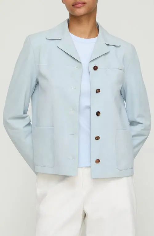 Lafayette 148 New York Patch Pocket Suede Shirt Jacket - Glacier Blue