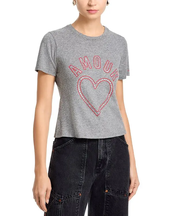 Cinq À Sept Crystal Amour Heart Shrunken Tee