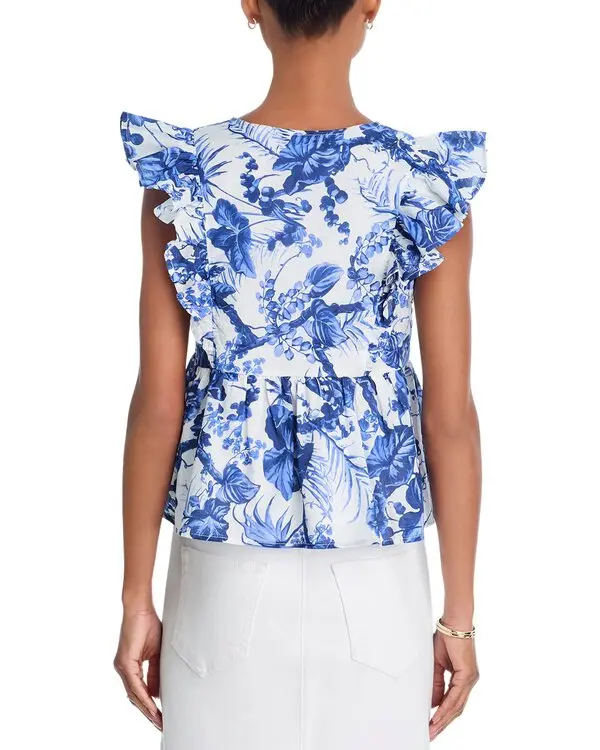 Aqua Floral Flutter Sleeved Top