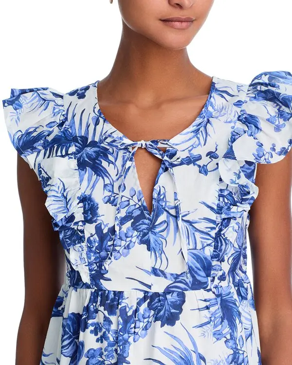 Aqua Floral Flutter Sleeved Top