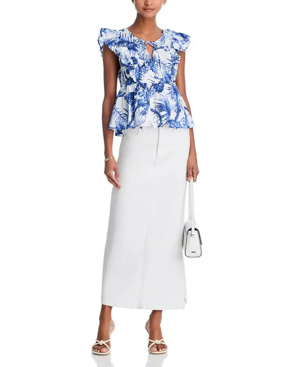 Aqua Floral Flutter Sleeved Top