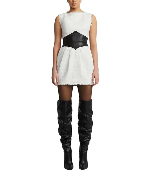 Bcbgmaxazria Leather Tweed Dress