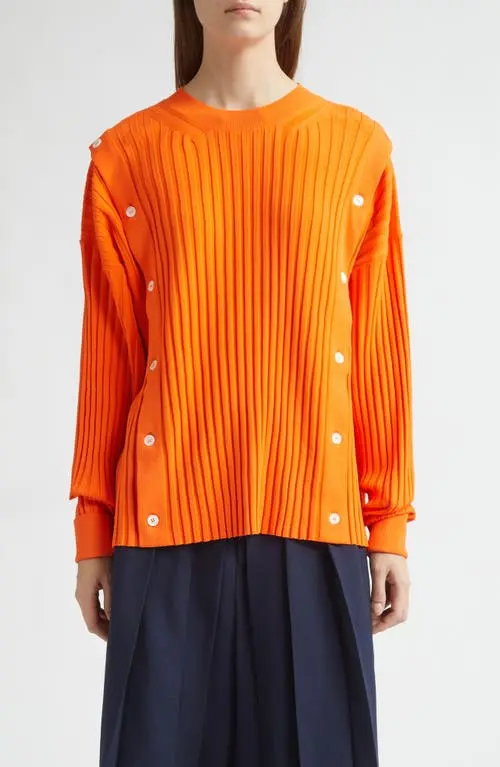 SETCHU Ribbed Crewneck Sweater With Button Detailing