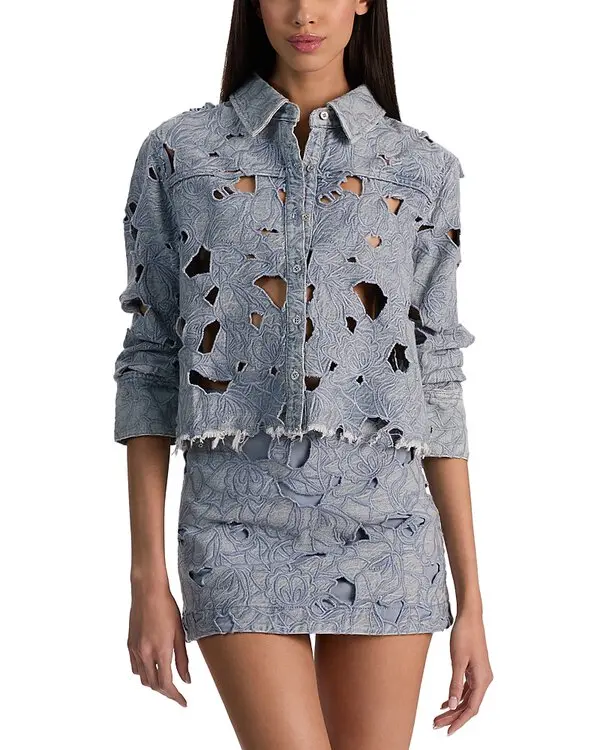 Alice + Olivia Finely Laser Cut Denim Shirt