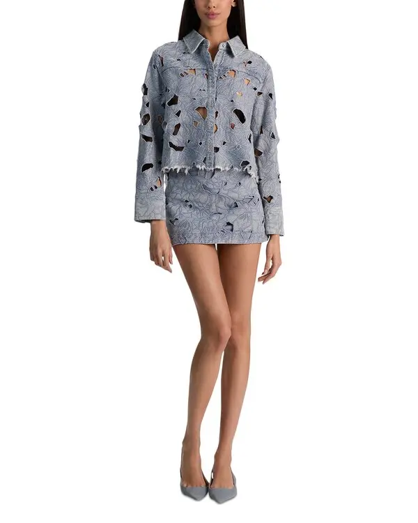 Alice + Olivia Finely Laser Cut Denim Shirt