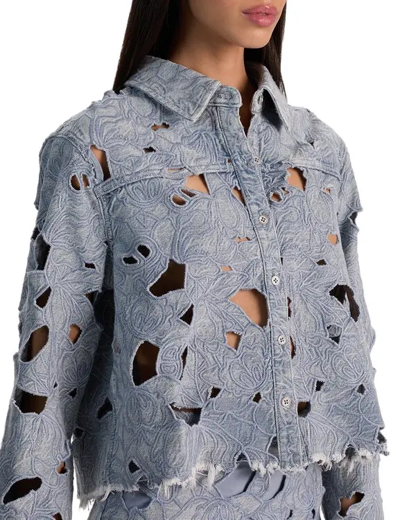 Alice + Olivia Finely Laser Cut Denim Shirt