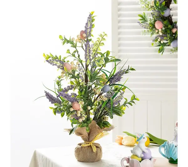 GLITZHOME 21'h Easter Egg & Lavender Table Tree Decor - One-color