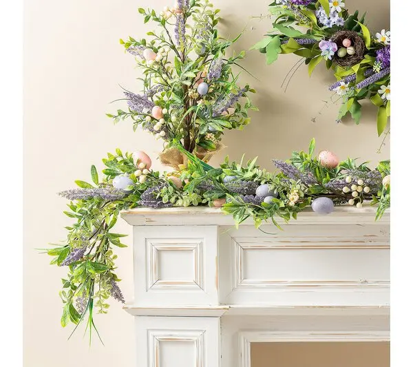 GLITZHOME 72'l Easter Egg & Lavender Garland