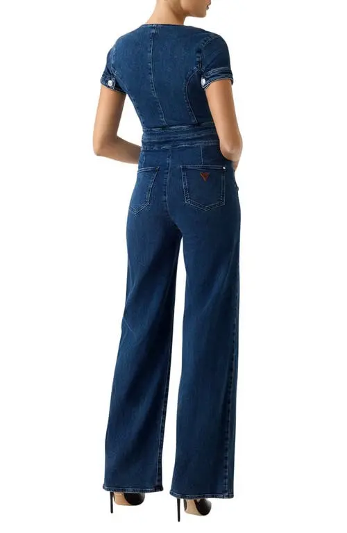 Guess Alina Stretch Denim Flared Jumpsuit