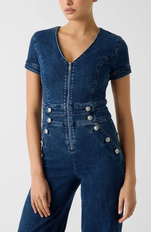 Guess Alina Stretch Denim Flared Jumpsuit