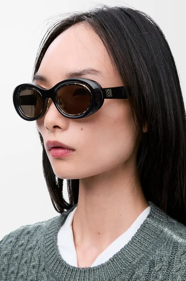 Loewe Mini Anagram Oval Sunglasses - Black