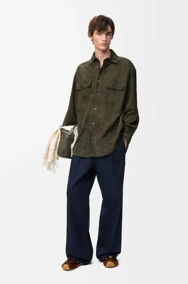 Loewe Overshirt In Suede Leather Skin