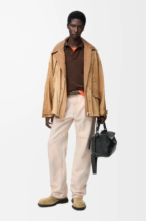 Loewe Short Parka In Nappa Lambskin And Cotton - Camel
