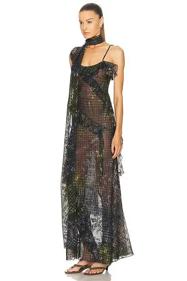 SIEDRES Monica Printed Chiffon Dress With Scarf