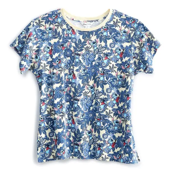 VERA BRADLEY Disney Pajama Short-sleeved Shirt In Stitch Leafy Blooms - Blue