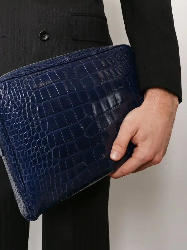 TOM FORD Croco Print Leather Laptop Pouch - Blue