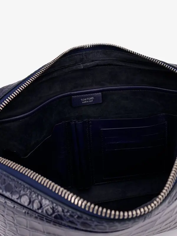 TOM FORD Croco Print Leather Laptop Pouch - Blue