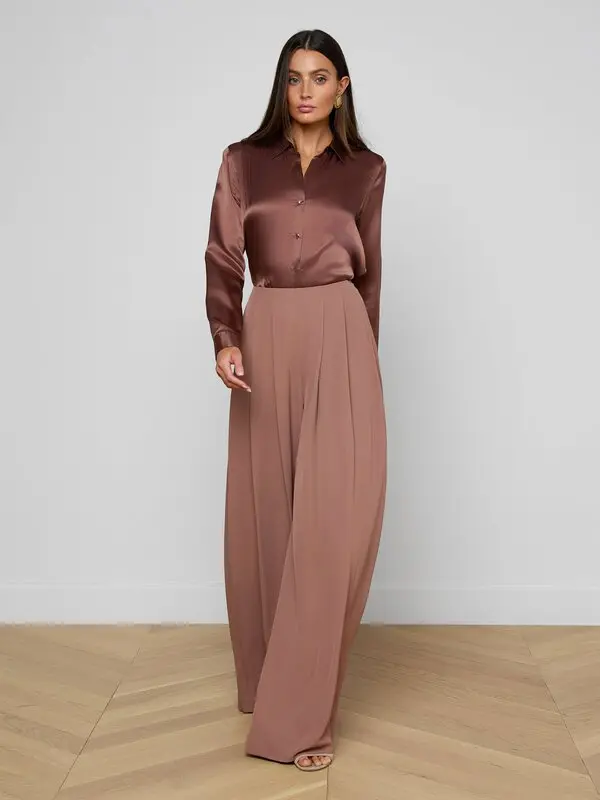 L'Agence Nova Pleated Wide-leg Trousers - Light Mink