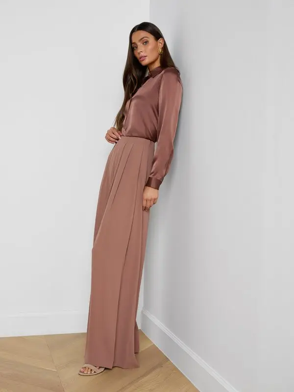 L'Agence Nova Pleated Wide-leg Trousers - Light Mink