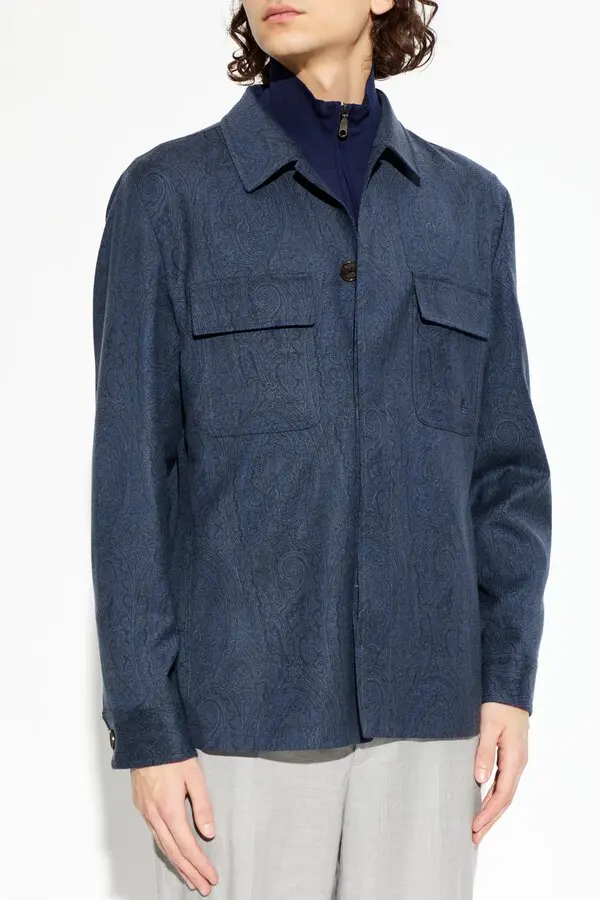 Etro Wool Jacket With Pockets - Blue