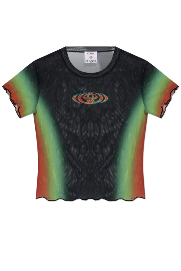 Casablanca Printed Transparent Top - Green