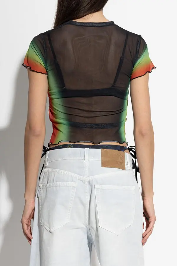 Casablanca Printed Transparent Top - Green