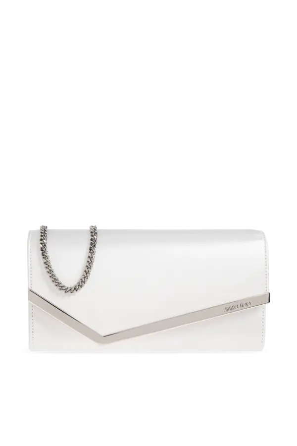 JIMMY CHOO Emmie Clutch With Chain Strap - White