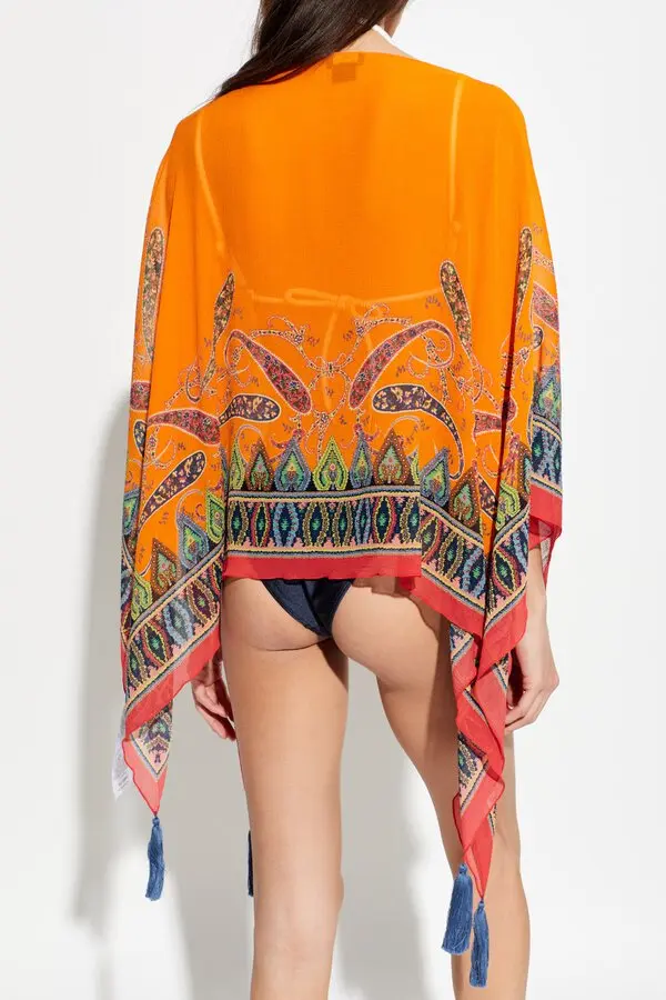 Etro Printed Silk Poncho Top