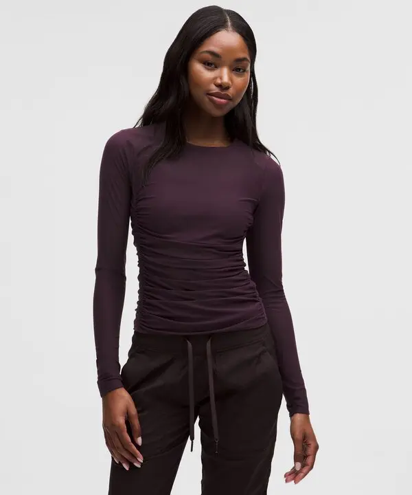 Lululemon Mesh Ruched Long-sleeve Shirt - Black Plum