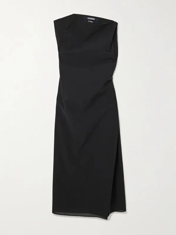 Jacquemus Drapeado Draped Cotton-blend Gauze Midi Dress - Black