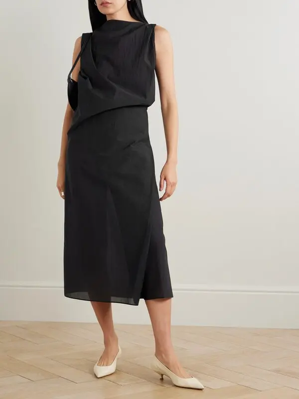 Jacquemus Drapeado Draped Cotton-blend Gauze Midi Dress - Black