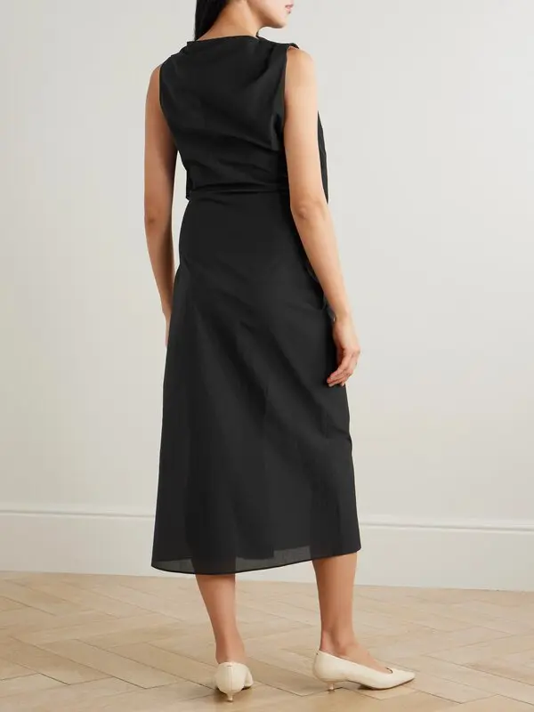 Jacquemus Drapeado Draped Cotton-blend Gauze Midi Dress - Black