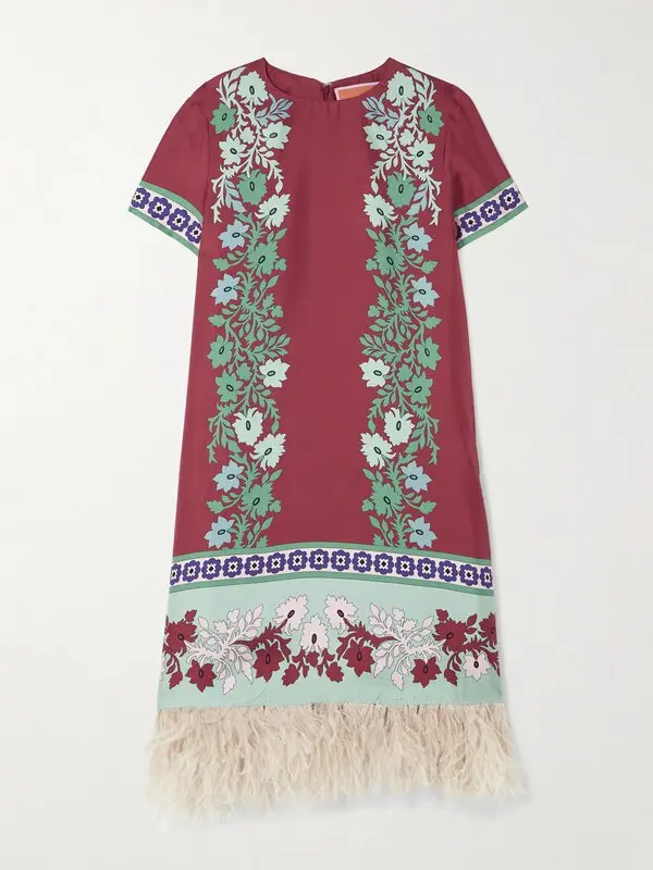 La DoubleJ Swing Feather-trimmed Mini Dress - Multi