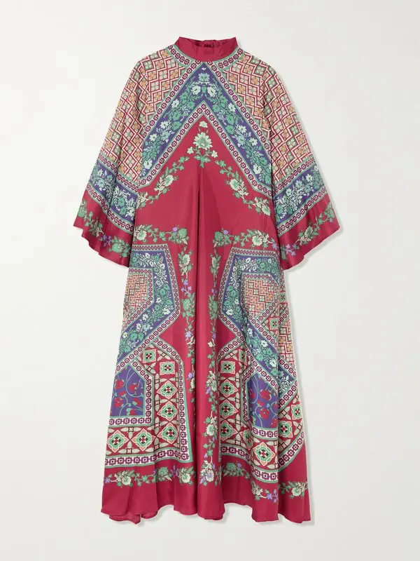 La DoubleJ Magnifico Printed Silk Maxi Dress - Red