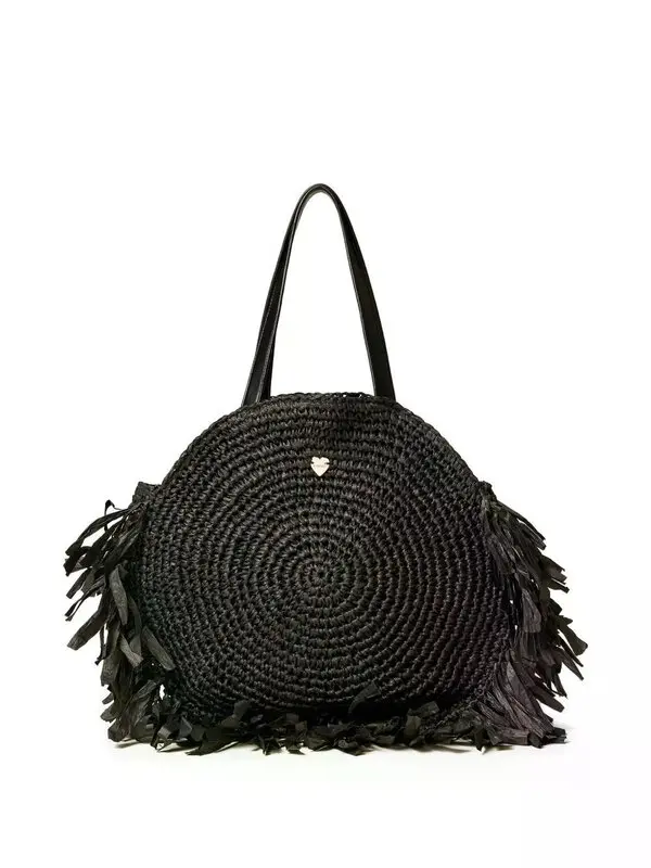 TWINSET Round Raffia Shopper Bag With Fringes