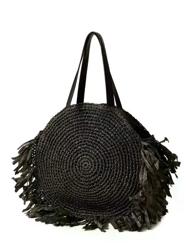 TWINSET Round Raffia Shopper Bag With Fringes