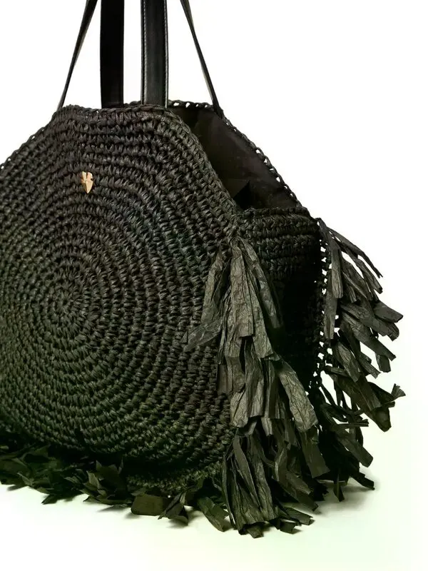 TWINSET Round Raffia Shopper Bag With Fringes