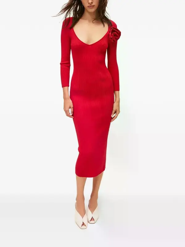 TWINSET Ribbed Knit Maxi Dress With Brooch Detail