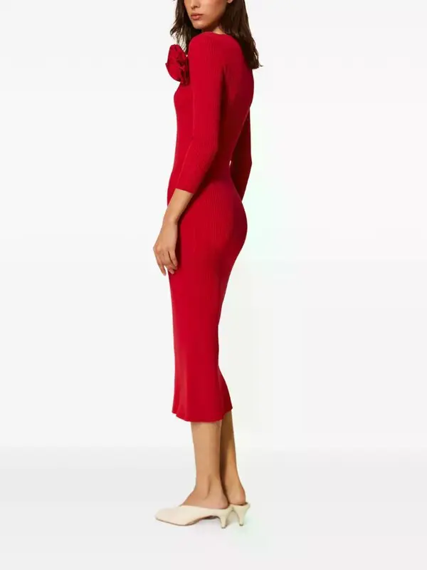 TWINSET Ribbed Knit Maxi Dress With Brooch Detail