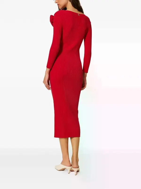 TWINSET Ribbed Knit Maxi Dress With Brooch Detail