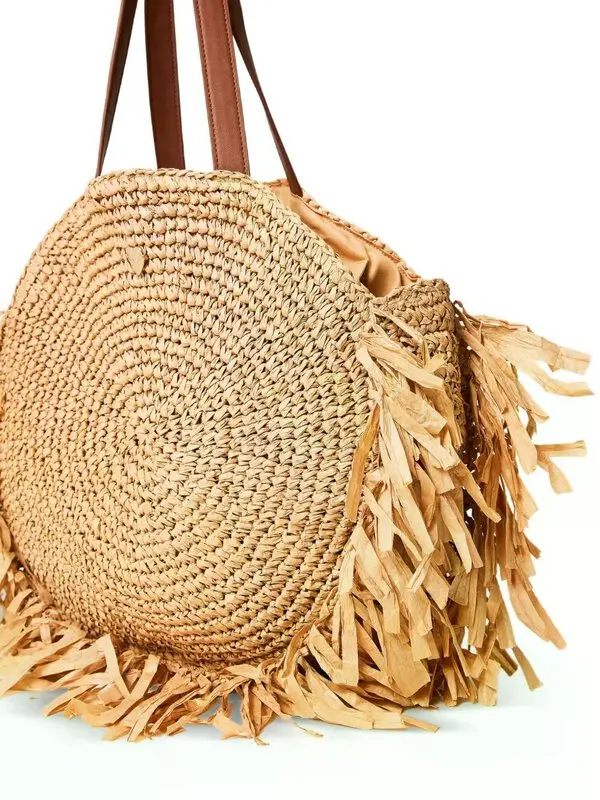 TWINSET Raffia Fringed Tote Bag