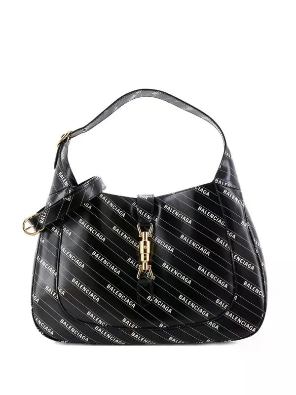 Gucci X Balenciaga The Hacker Project Jackie 1961 Printed Leather Medium Hobo Bag - Black