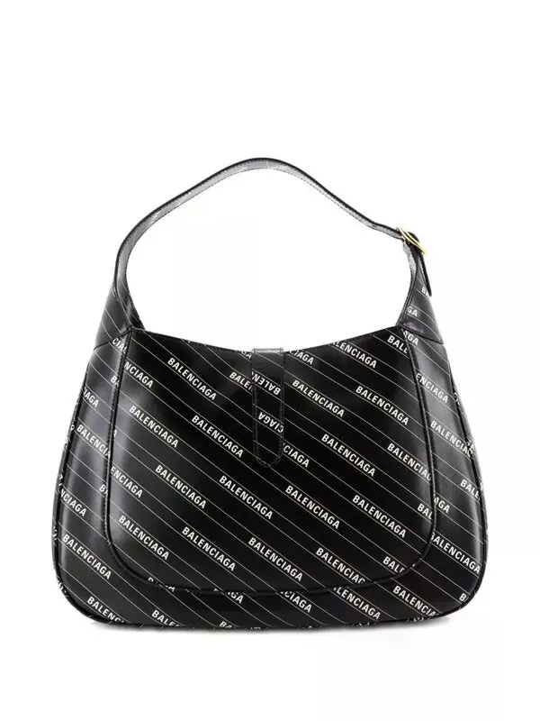 Gucci X Balenciaga The Hacker Project Jackie 1961 Printed Leather Medium Hobo Bag - Black