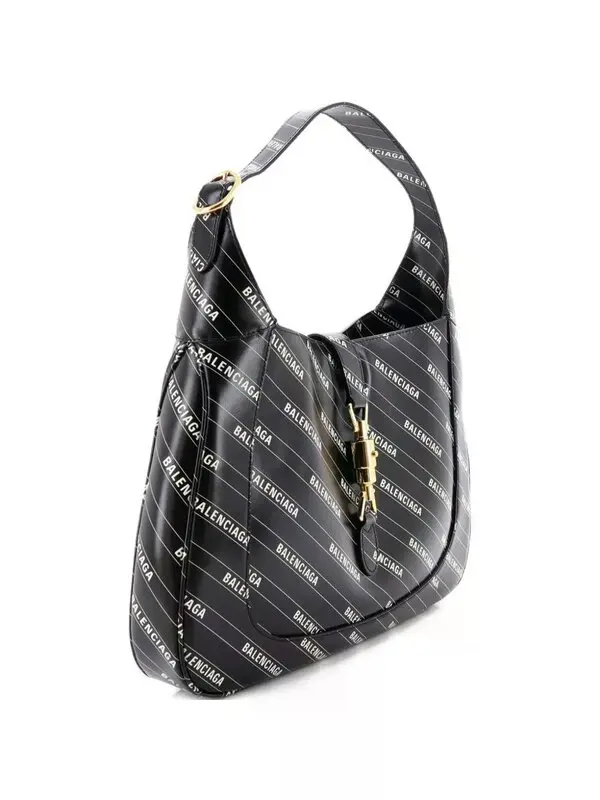 Gucci X Balenciaga The Hacker Project Jackie 1961 Printed Leather Medium Hobo Bag - Black