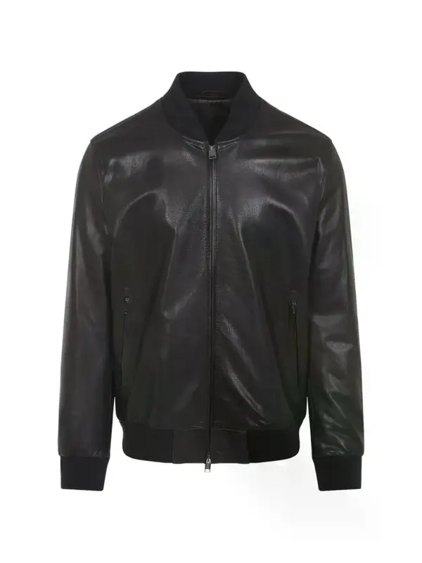 Brioni Zip Leather Bomber Jacket