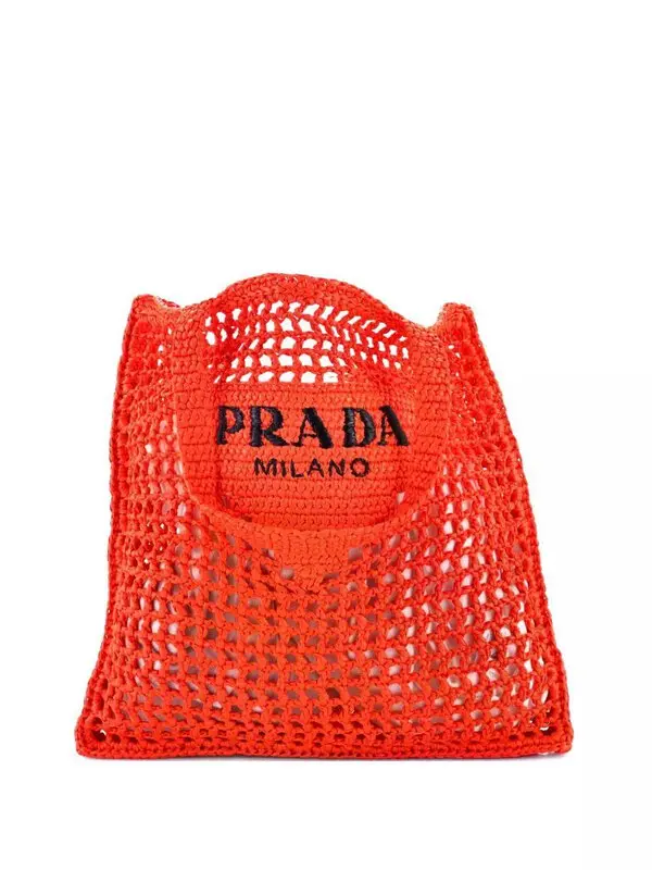 Prada Triangle Logo Open Raffia Tote Bag